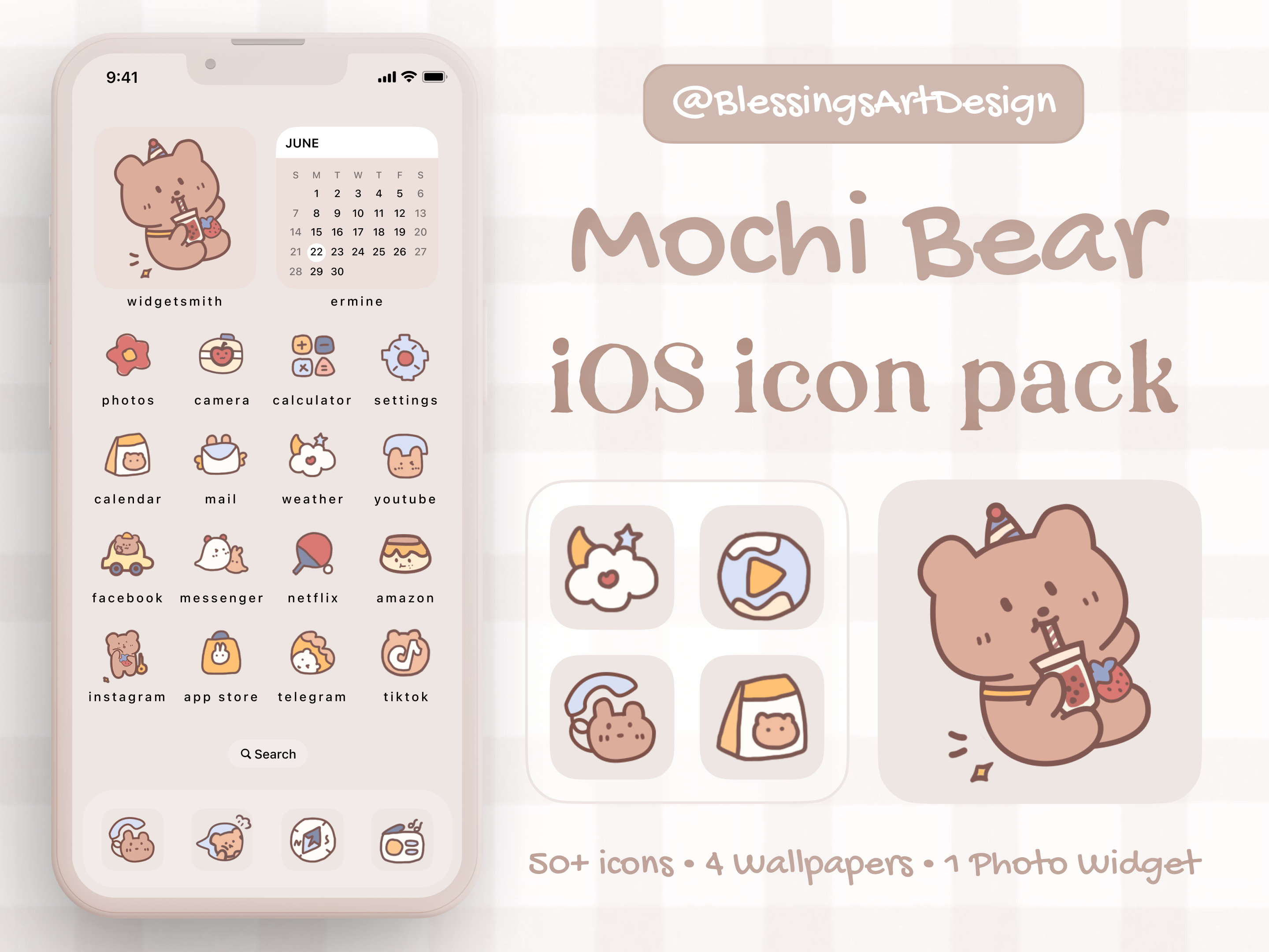 50 Icons Kawaii Bear Ios Icon Pack Iphone Theme App - Etsy