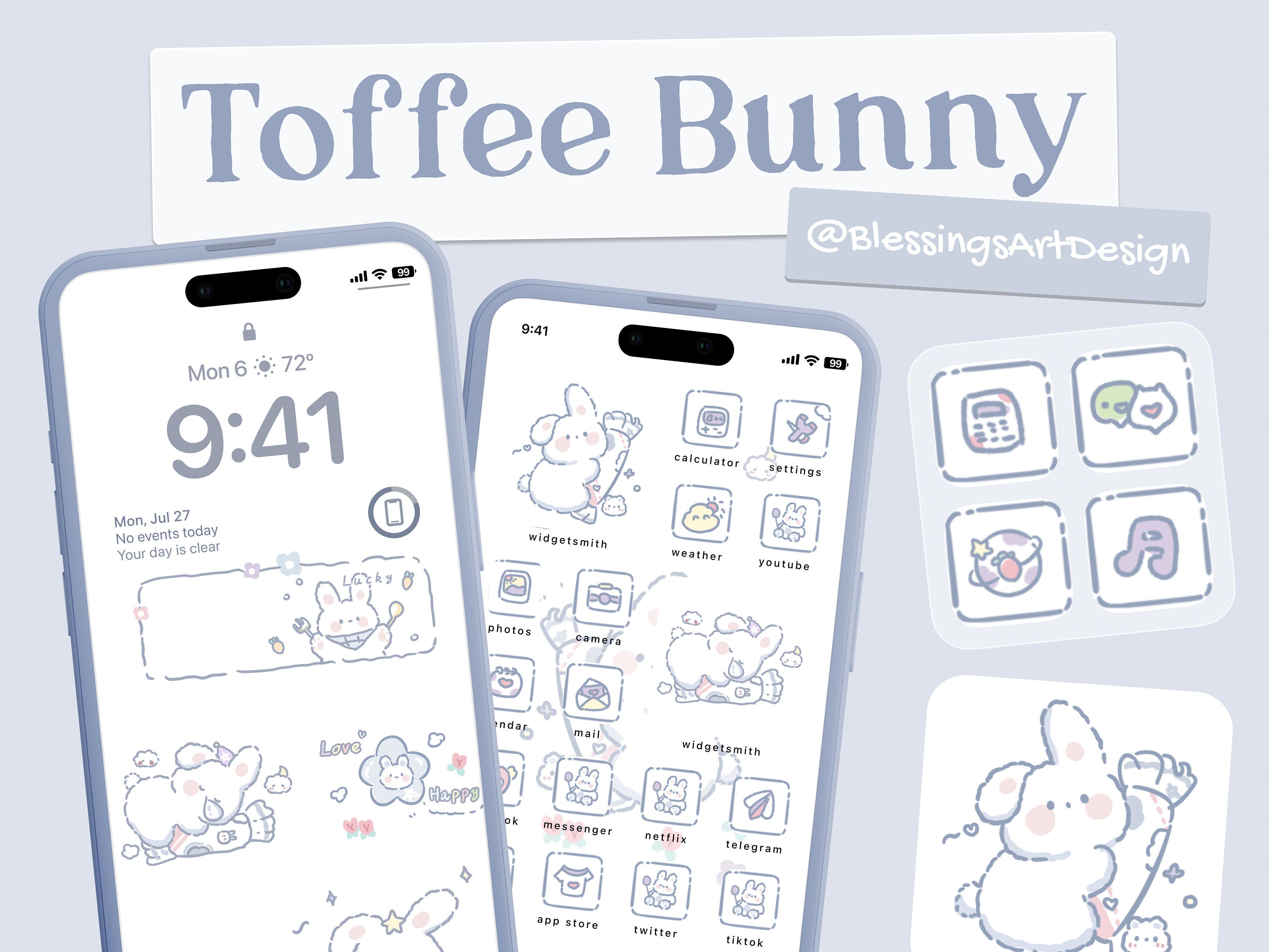 Toffee Bunny | Ios Icons Pack, iPhone Theme, App Cover, Icons Skin ...