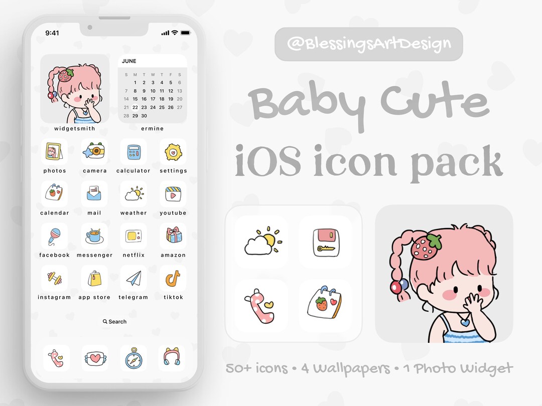 50+ Icons | Baby Kawaii Girl | Ios Icon Pack, iPhone Theme, App Icons ...