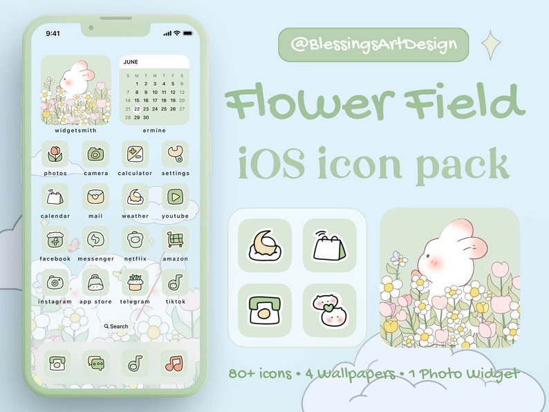 80 Icon Flower Field Ios Icons Pack Iphone Theme App - Etsy