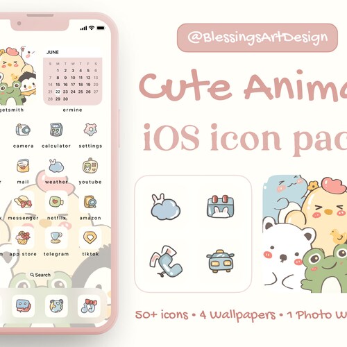 100 Cute Kawaii Cat Ios Icons Pack Iphone Theme App - Etsy