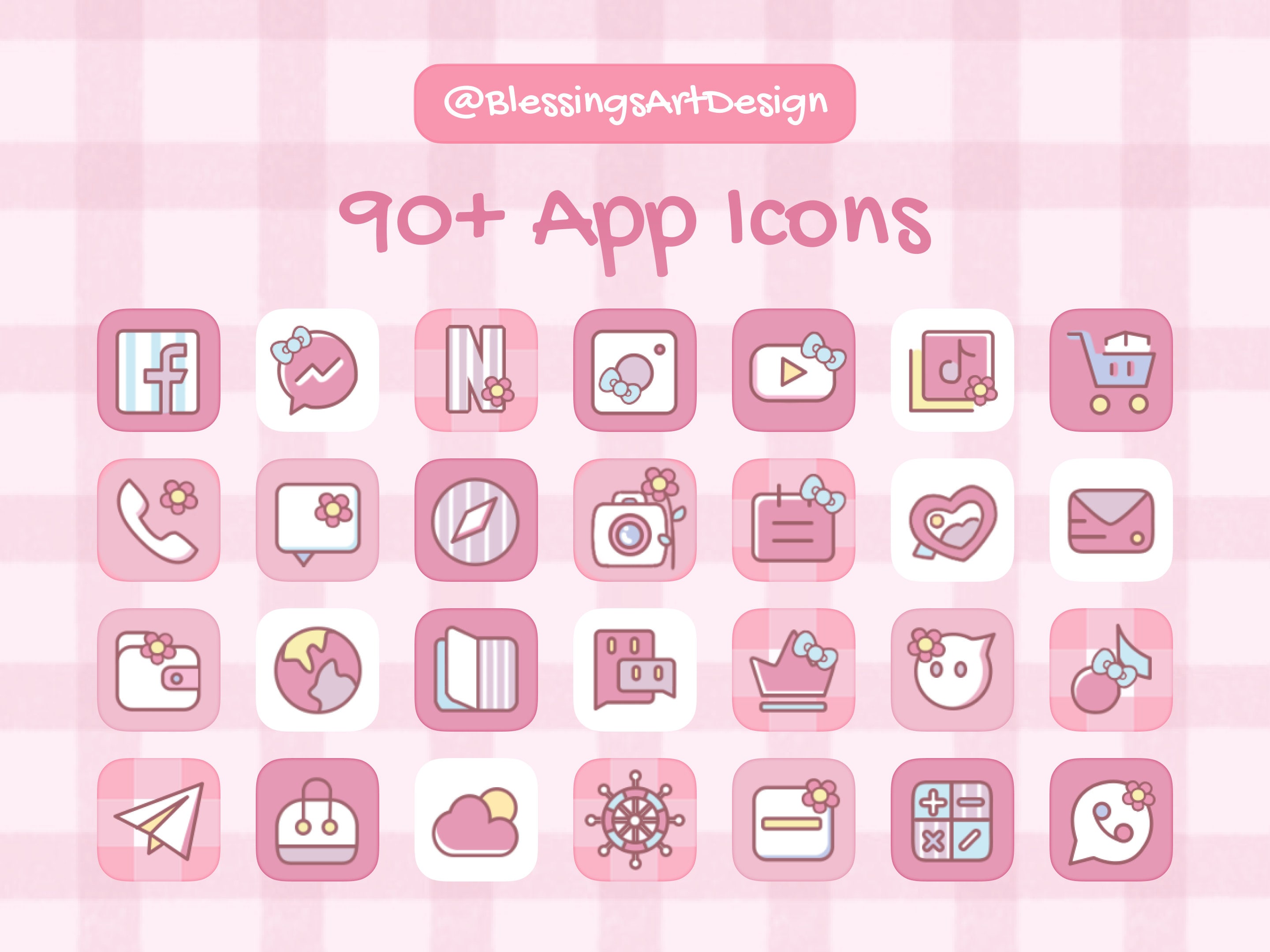 90 Pink Kitty Cat Ios Icons Pack Iphone Theme App Cover - Etsy
