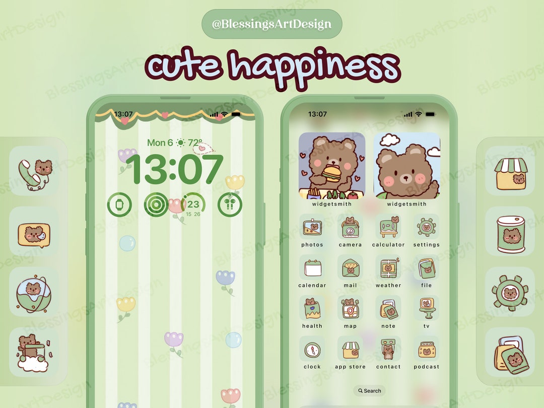 Cute Happiness Bear | Ios Icons Pack Bundle, iPhone Theme, App Covers ...