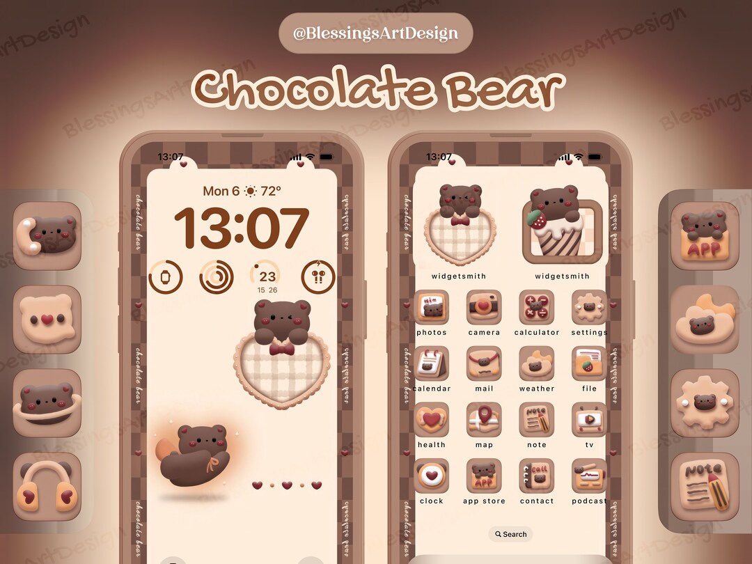 Chocolate Bear | Ios Icons Pack Bundle, iPhone Theme, App Covers, Icons ...