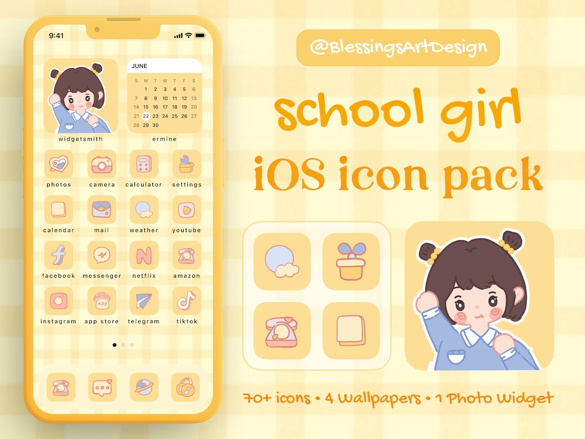 70+ Yellow Cute Girl | Ios Icons Pack, iPhone Theme, App Cover, Icon ...