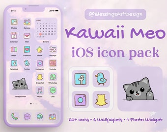 100 Cute Kawaii Cat Ios Icons Pack Iphone Theme App - Etsy UK