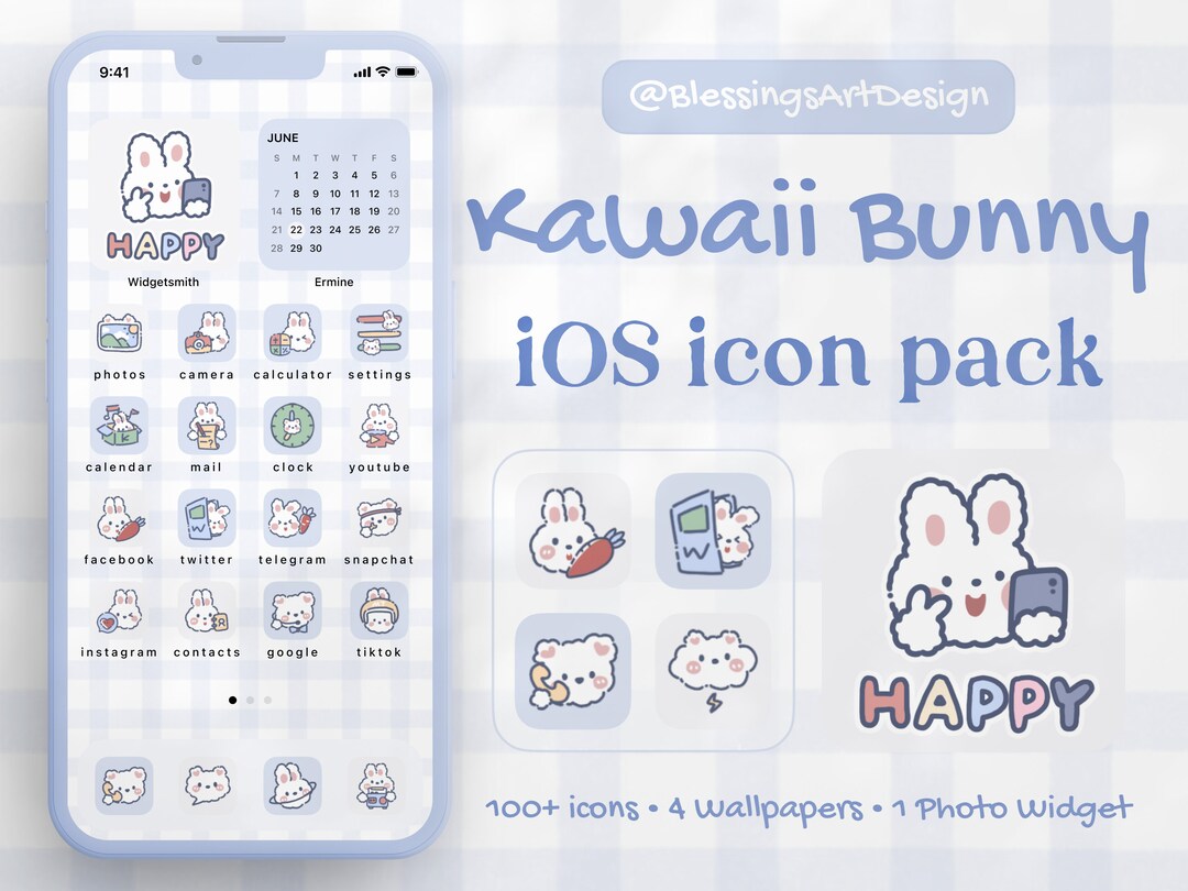100+ Cute Kawaii Bunny | Ios Icons Pack, iPhone Theme, App Cover, Icons ...