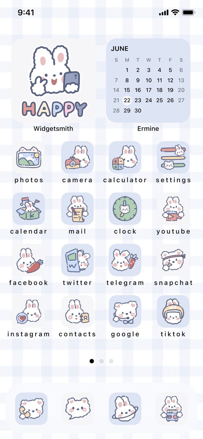 100 Cute Kawaii Bunny Ios Icons Pack Iphone Theme App - Etsy