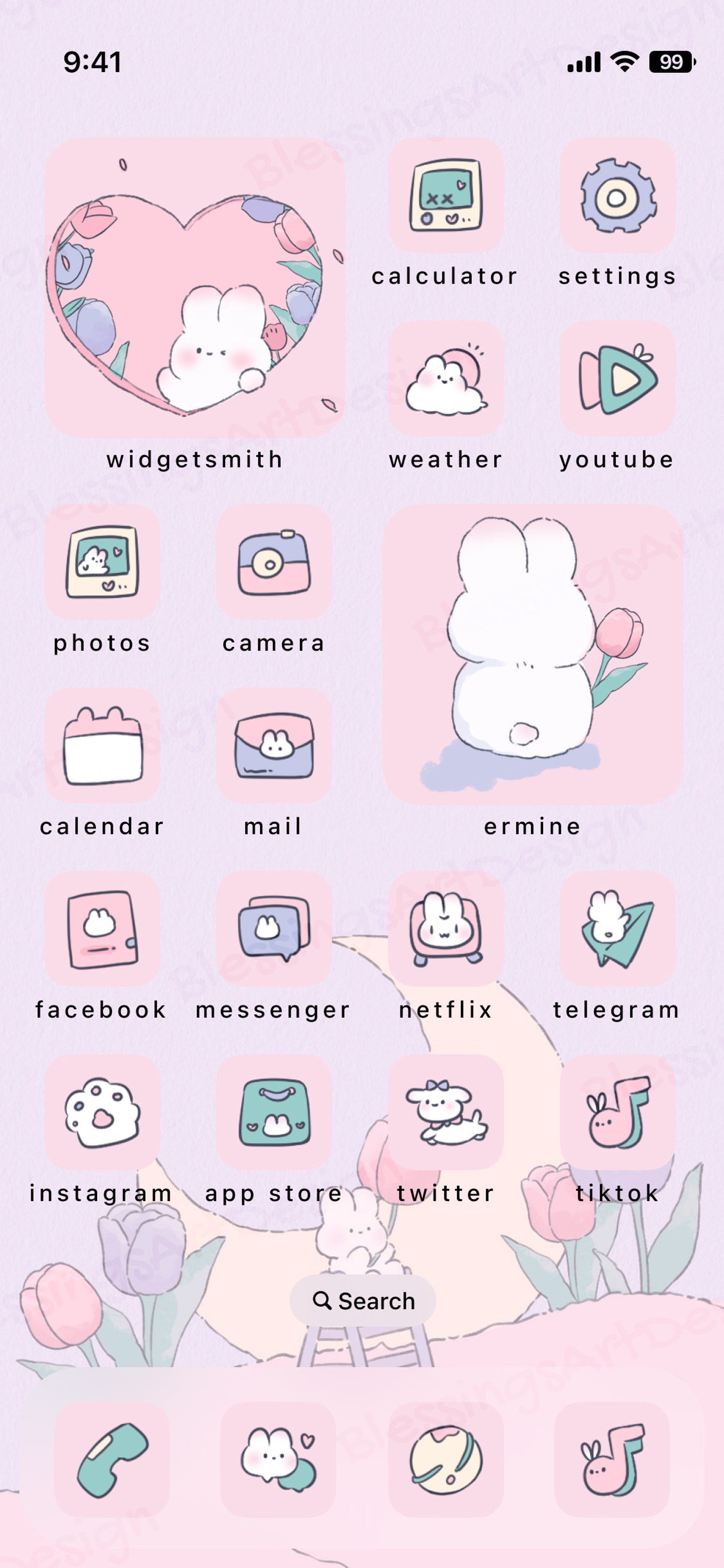Pink Tulip Bunny | Ios Icons Pack, iPhone Theme, App Cover, Icons Skin ...