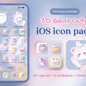 3D Bear Cute | Ios Icons Pack Bundle, iPhone Theme, App Covers, Icons ...