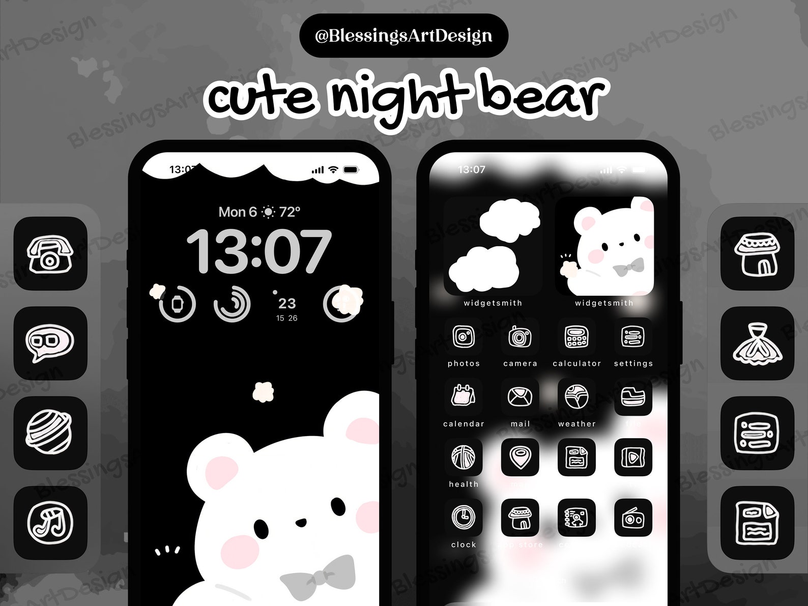 Cute Night Bear | Ios Icons Pack Bundle, iPhone Theme, App Covers ...