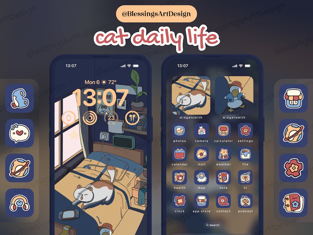 Cat Daily Life | Ios Icons Pack Bundle, iPhone Theme, App Covers, Icons ...