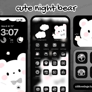 Cute Night Bear | Ios Icons Pack Bundle, iPhone Theme, App Covers ...