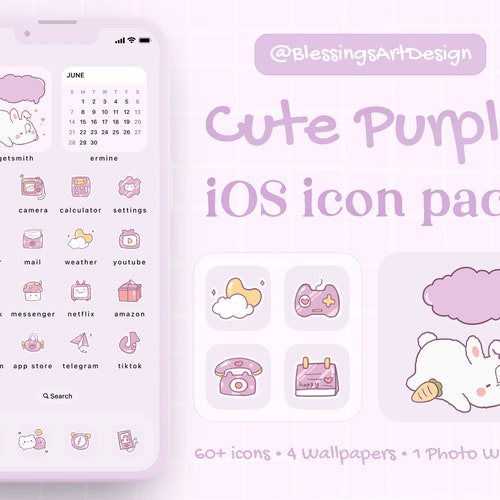 60 Cute Purple Ios Icons Pack Iphone Theme App Icons - Etsy