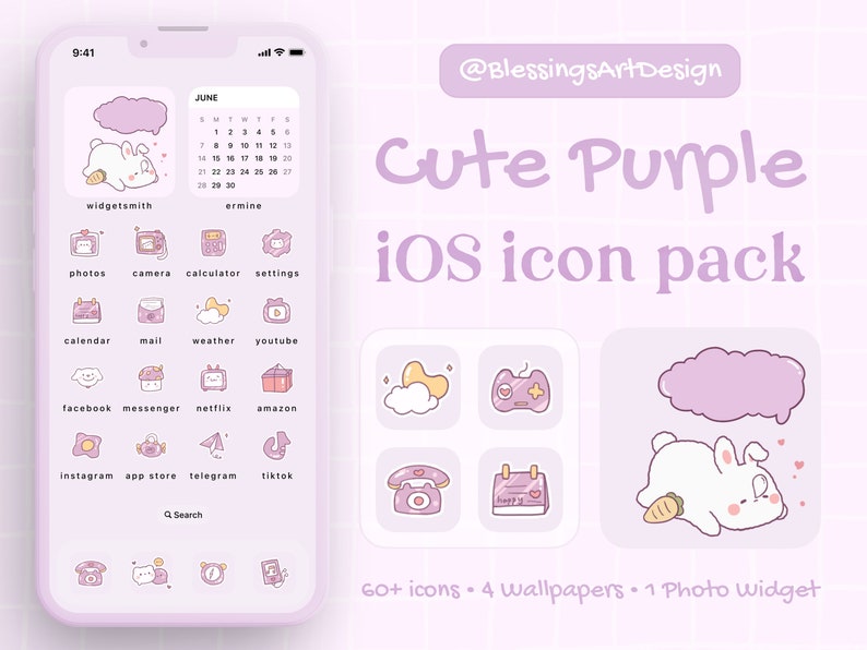 60+ Cute Purple | Ios Icons Pack, iPhone Theme, App Icons, Home Screen ...