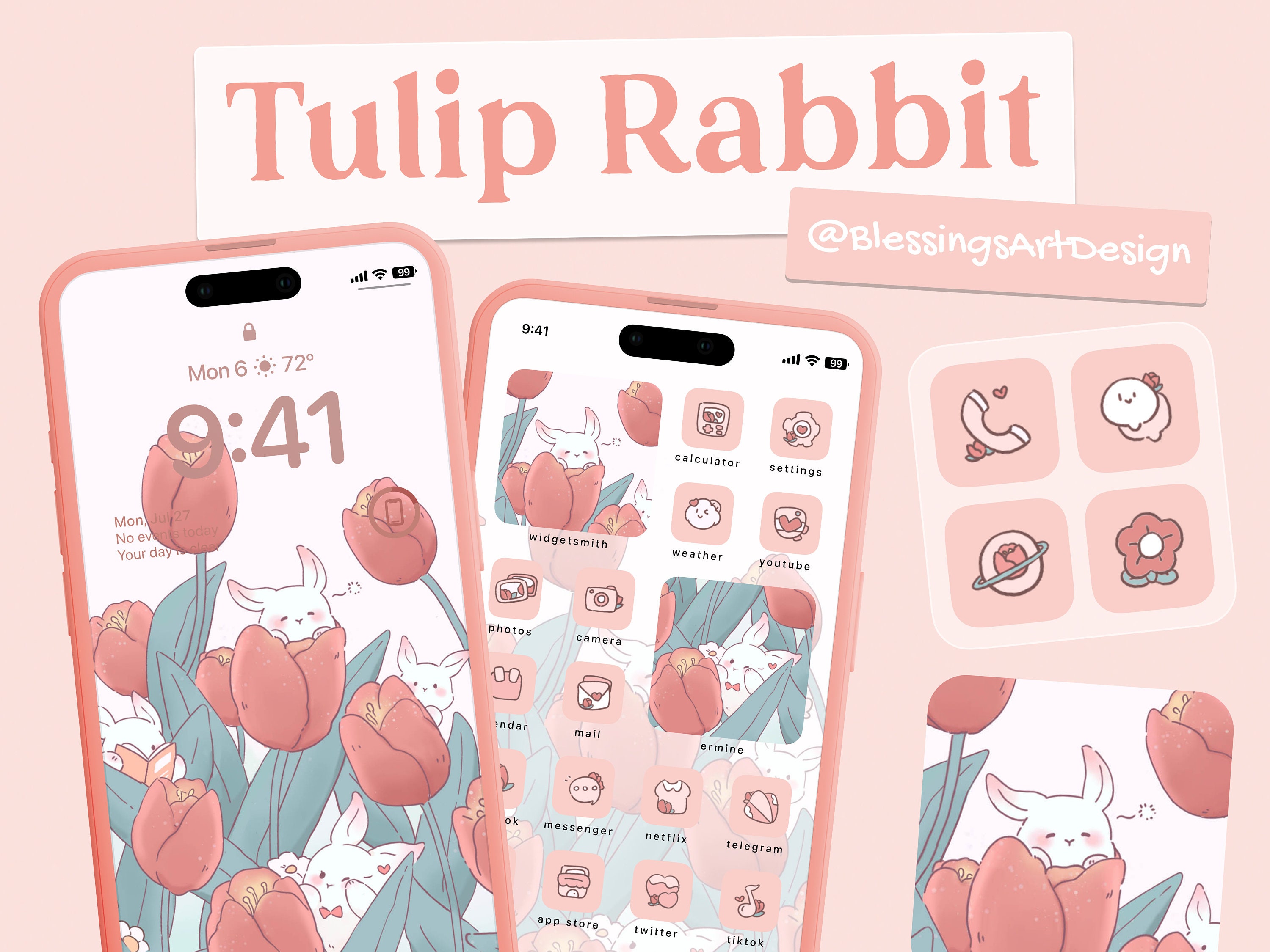 Tulip Rabbit | Ios Icons Pack, iPhone Theme, App Cover, Icons Skin ...