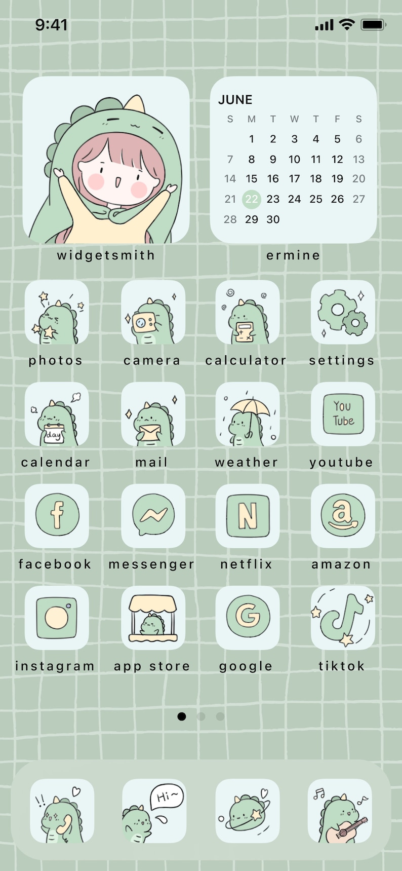 55 Green Baby Dinosaur Ios Icons Pack Iphone Theme Kawaii - Etsy