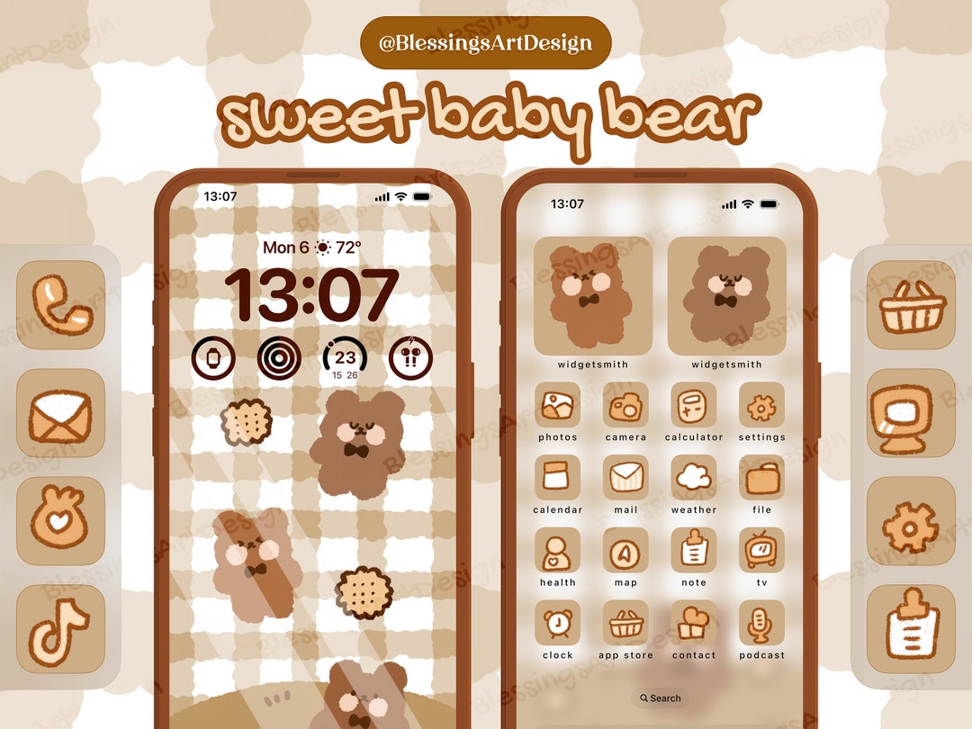 Sweet Baby Bear | Ios Icons Pack Bundle, iPhone Theme, App Covers ...
