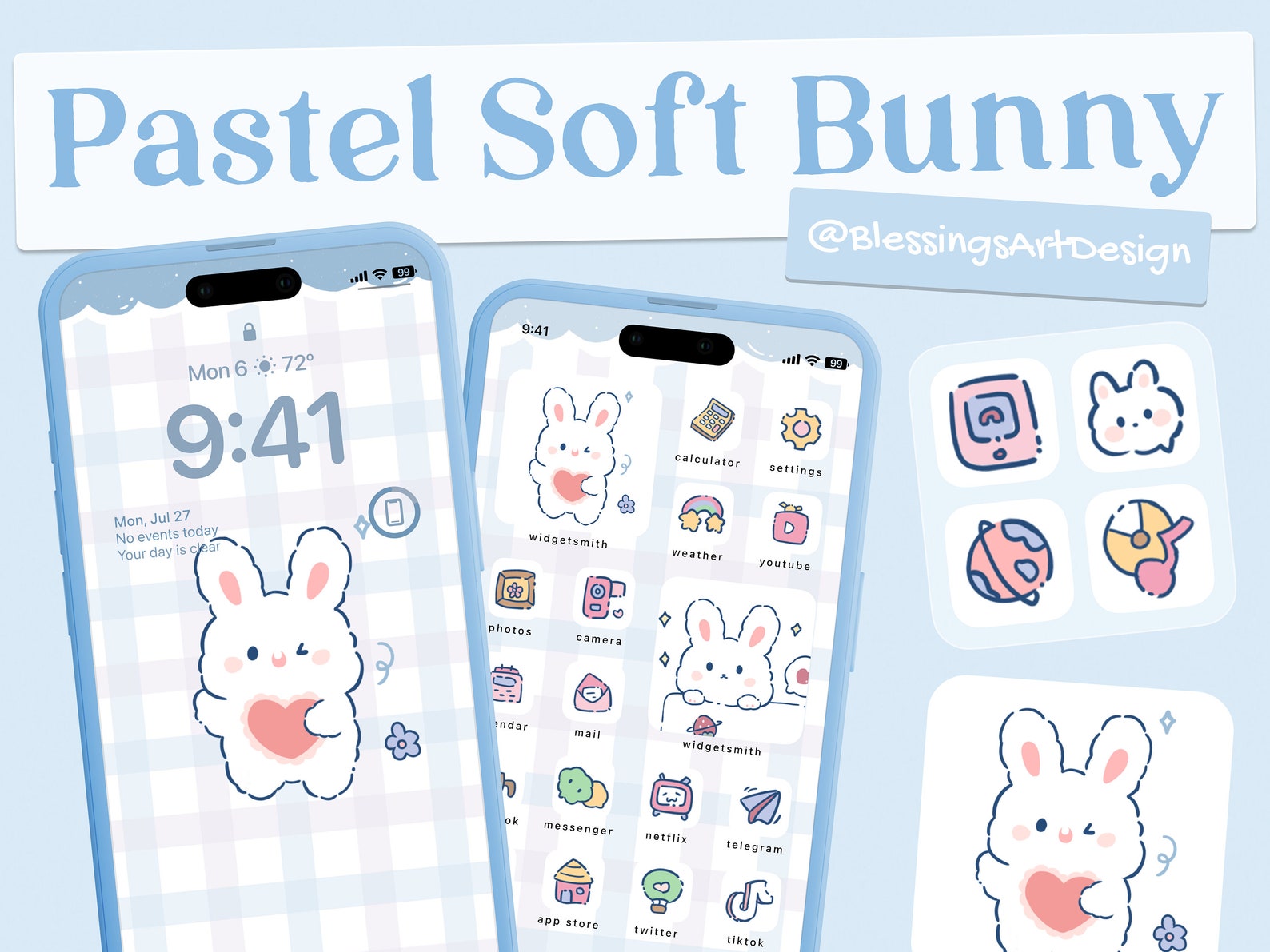 Pastel Soft Bunny | Ios Icons Pack, iPhone Theme, App Cover, Icons Skin ...