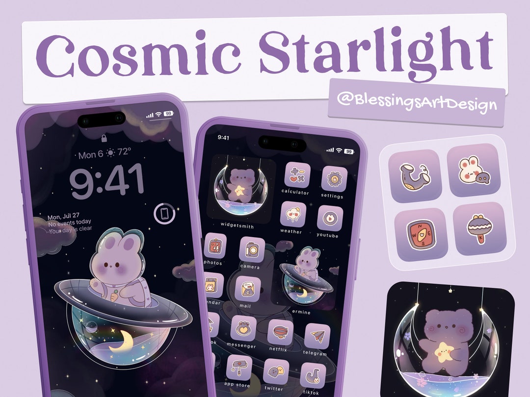 Cosmic Starlight Ios Icons Pack Aesthetic Cute Cozy Lo-fi Hand Drawn ...