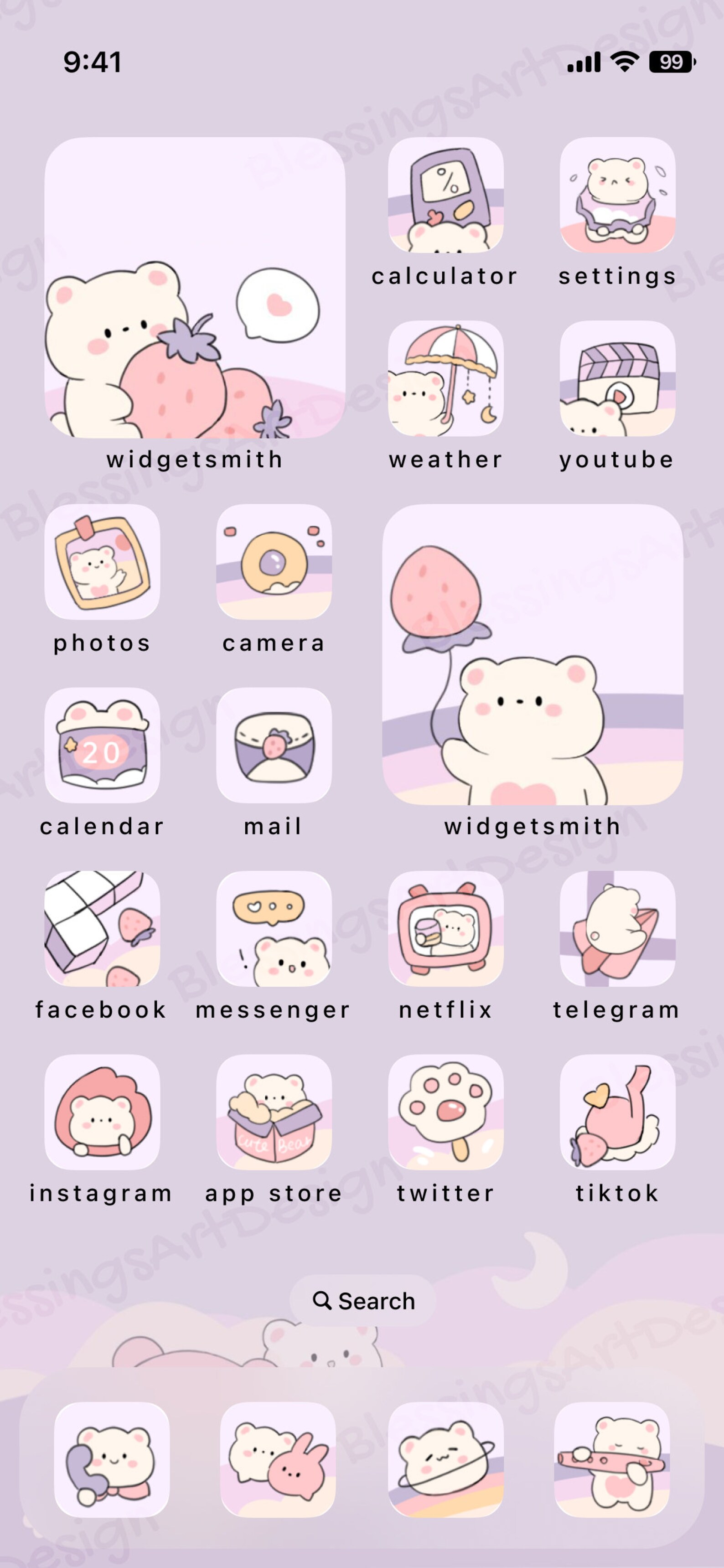 Soft Taro Bear | Ios Icons Pack, iPhone Theme, App Cover, Icons Skin ...