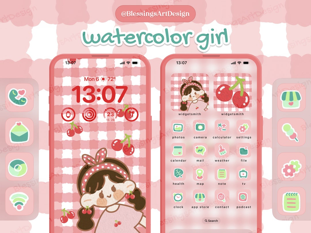 Watercolor Girl | Ios Icons Pack Bundle, iPhone Theme, App Covers ...