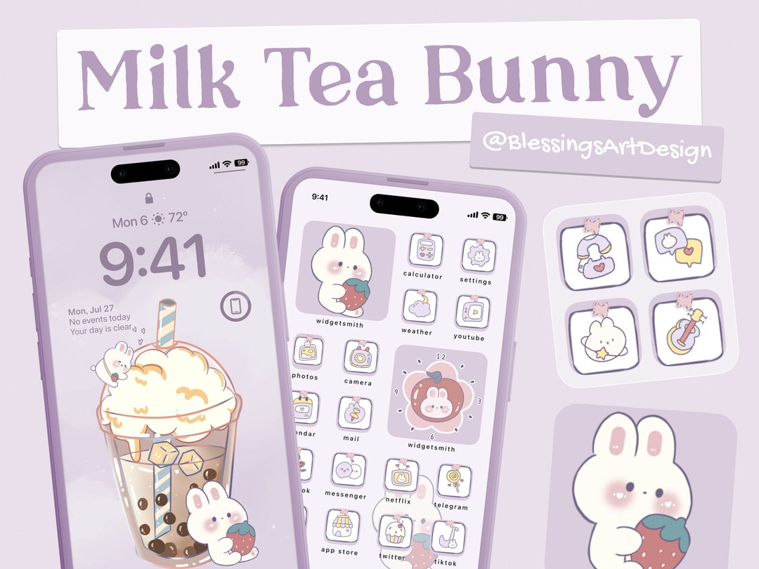 Milk Tea Rabbit | Ios Icons Pack, iPhone Theme, App Cover, Icons Skin ...