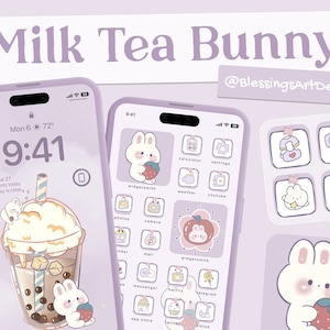 Milk Tea Rabbit | Ios Icons Pack, iPhone Theme, App Cover, Icons Skin ...