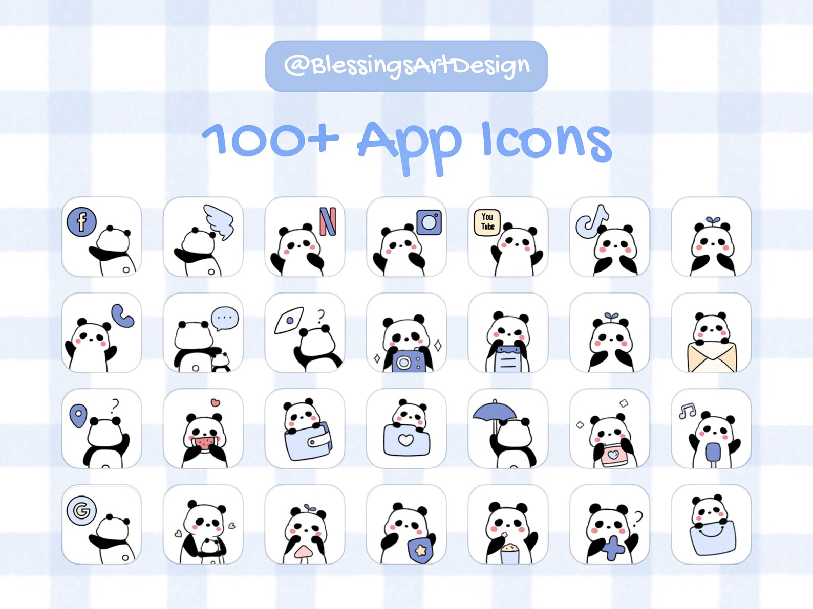 100 Blue Panda Bear Ios Icons Pack Iphone Theme App - Etsy