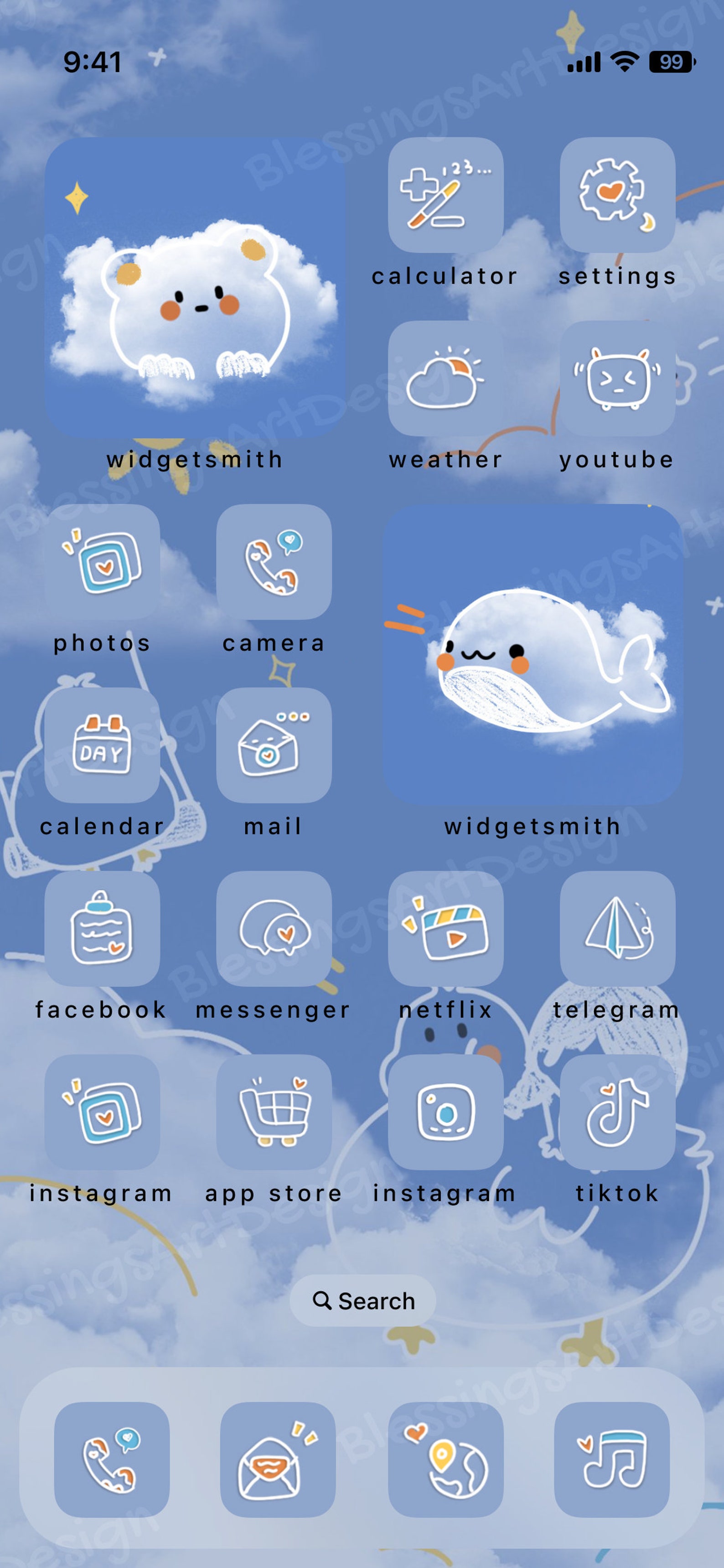 Doodle Clouds | Ios Icons Pack, iPhone Theme, App Cover, Icons Skin ...