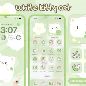 White Little Cat Ios Icons Pack Bundle, iPhone Theme, App Covers, Icons ...