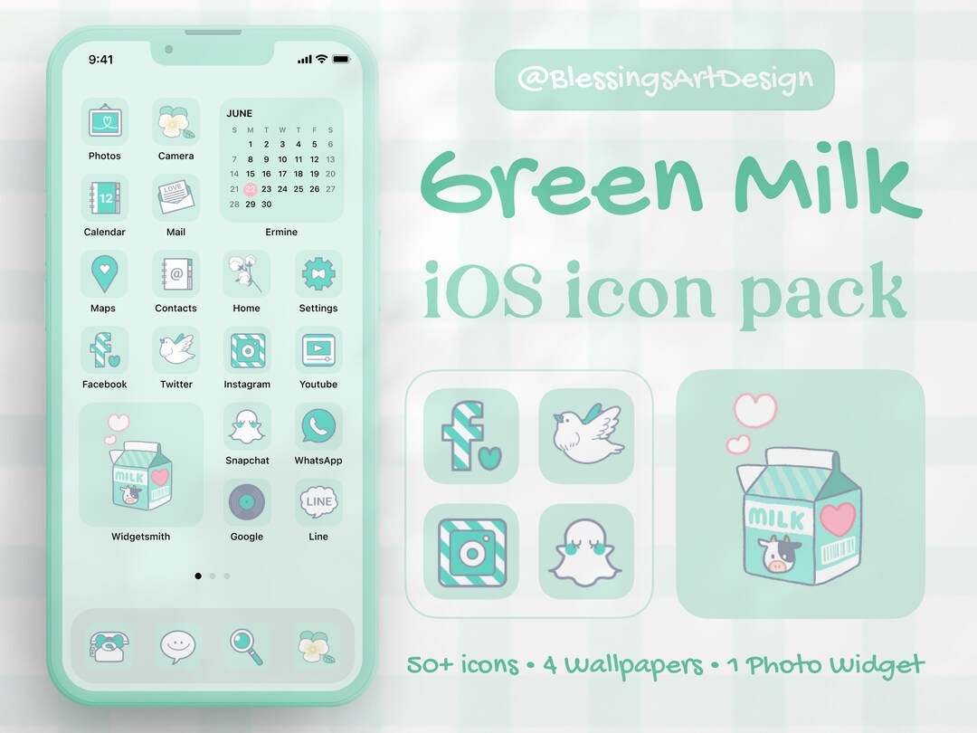 Green Milk Tea | Ios, App, Icons, Packs, Home Screen, Kawaii, Chill ...