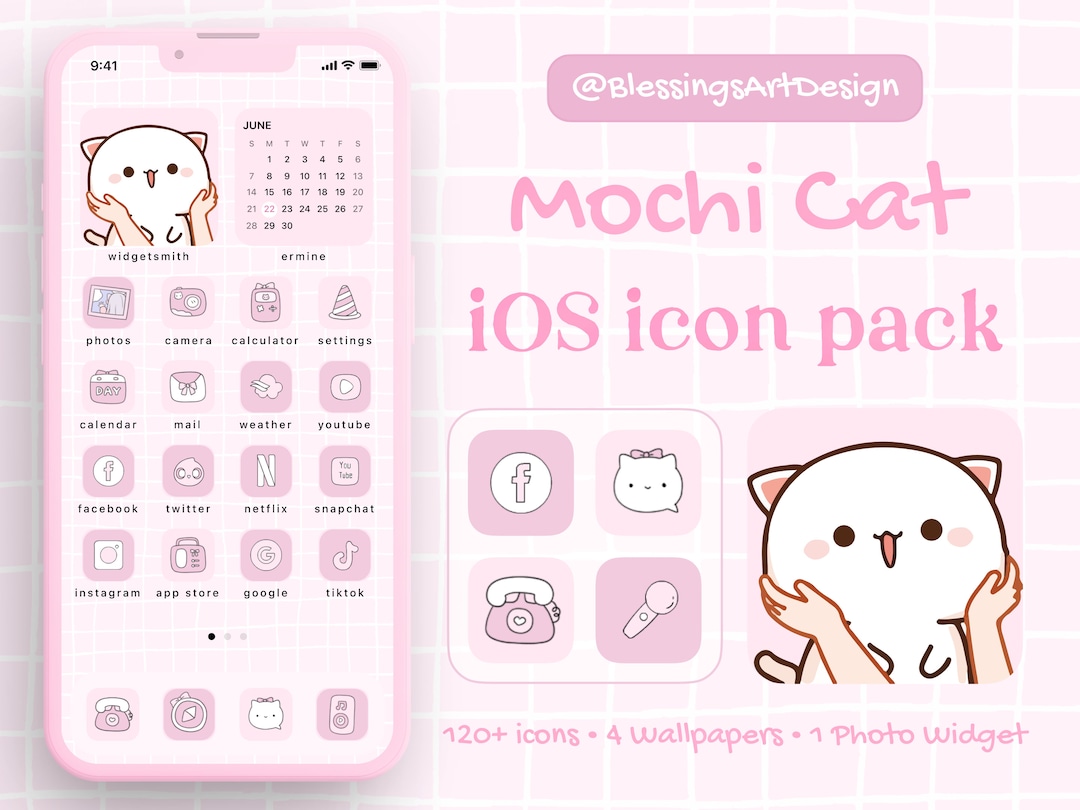 100+ Kawaii Mochi Cat | Ios Icons Pack, iPhone Theme, App Cover, Icons ...