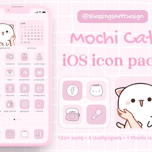 100+ Kawaii Mochi Cat | Ios Icons Pack, iPhone Theme, App Cover, Icons ...