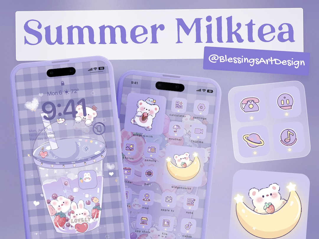 Purple Summer Milk Tea | Ios Icons Pack, iPhone Theme, App Cover, Icons ...