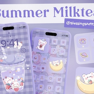 Purple Summer Milk Tea | Ios Icons Pack, iPhone Theme, App Cover, Icons ...