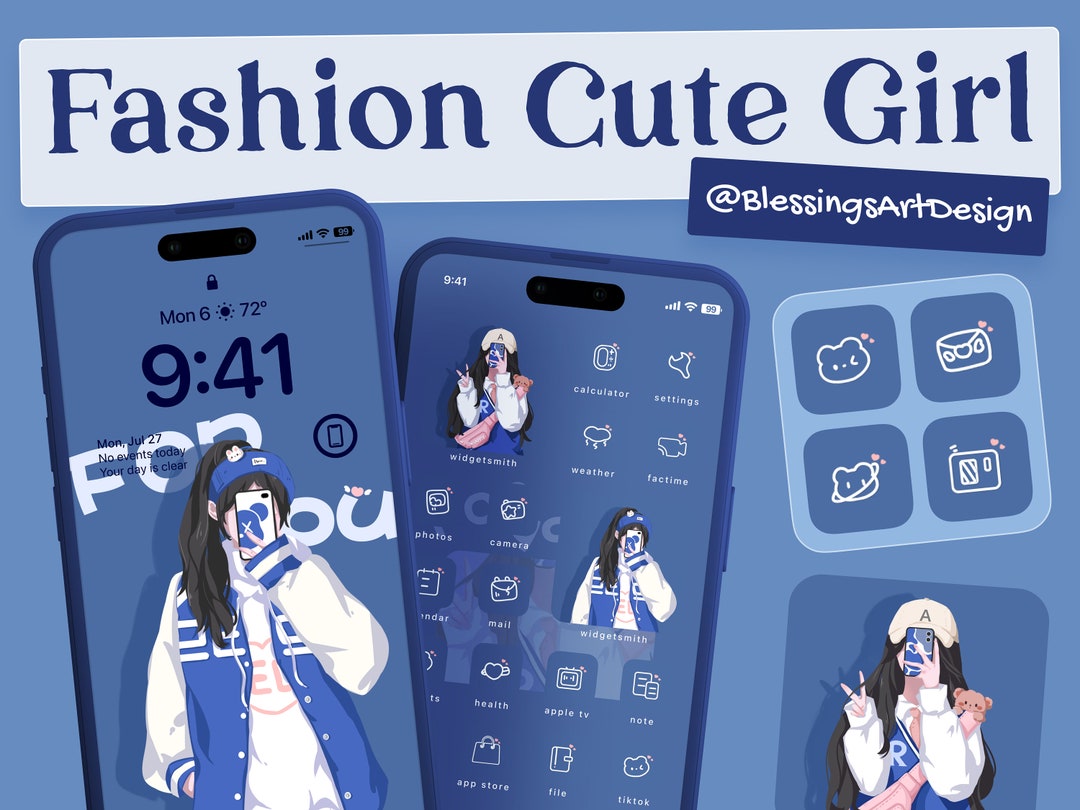 80+ Fashion Cute Girl | Ios Icons Pack, iPhone Theme, App Cover, Icons ...