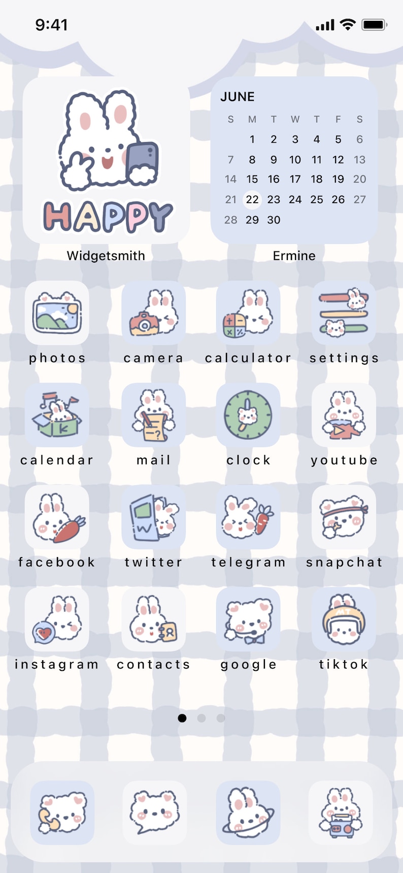 Kawaii Bunny Ios Icon Pack: Pastel Blue App Covers (digital Download ...