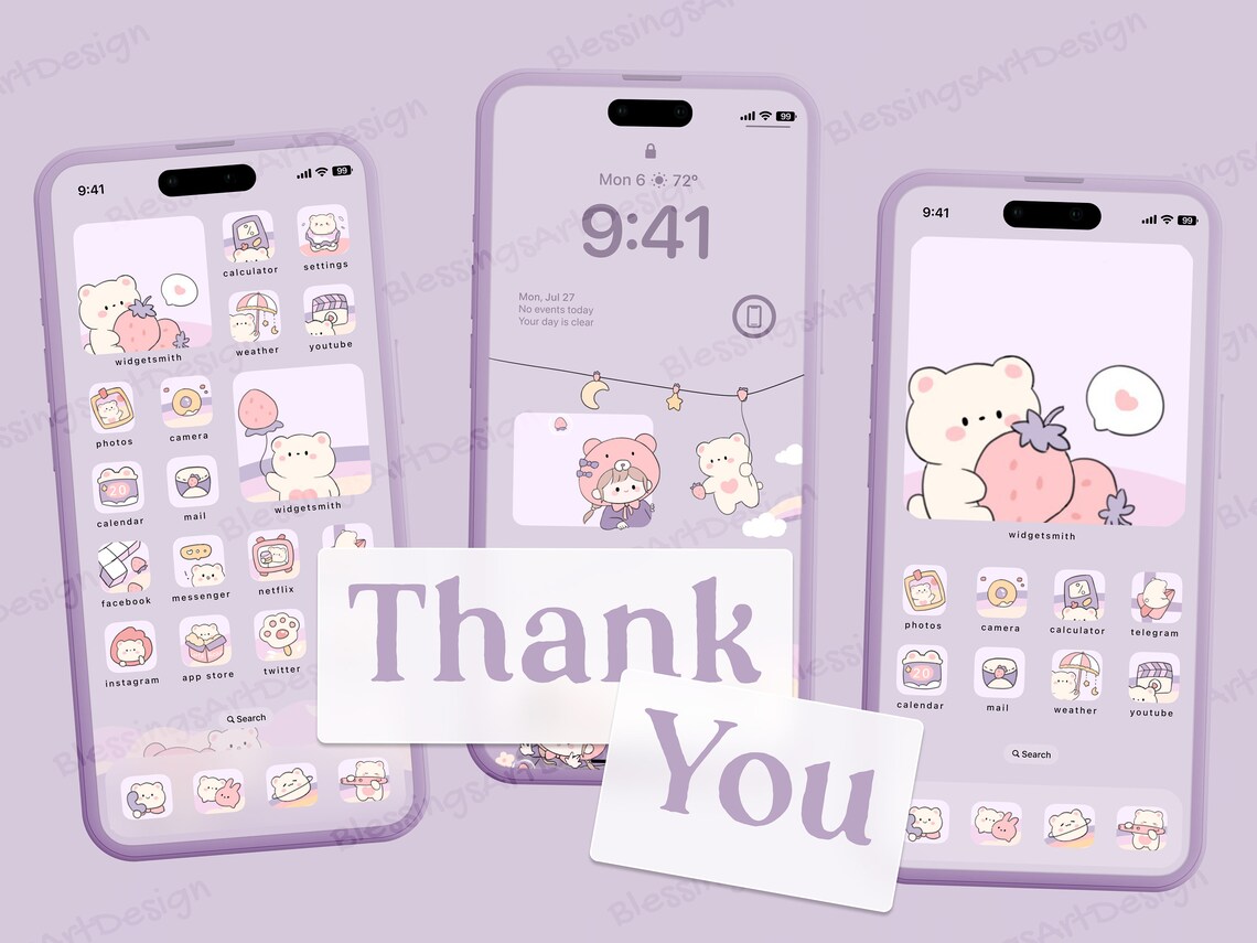 Soft Taro Bear | Ios Icons Pack, iPhone Theme, App Cover, Icons Skin ...