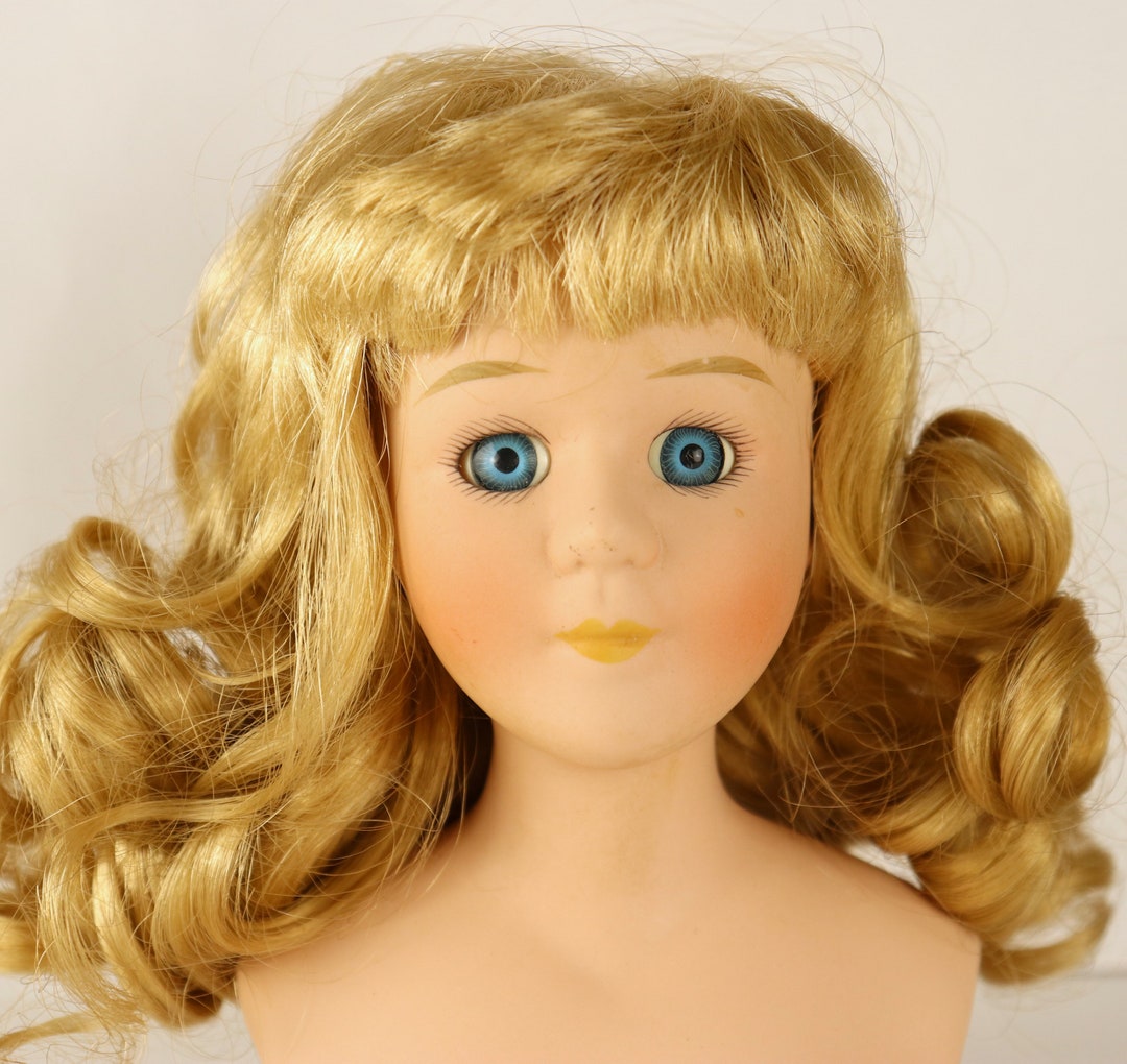 Vintage Porcelain Doll Head With Shoulders Plate Blonde Curly Hair Wig ...