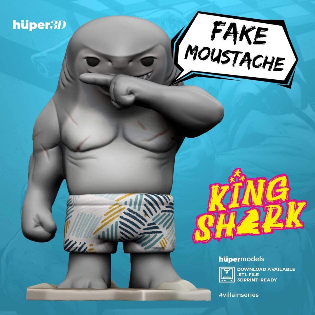 King Shark Figurine - Fake Moustache! - Unpainted - Etsy