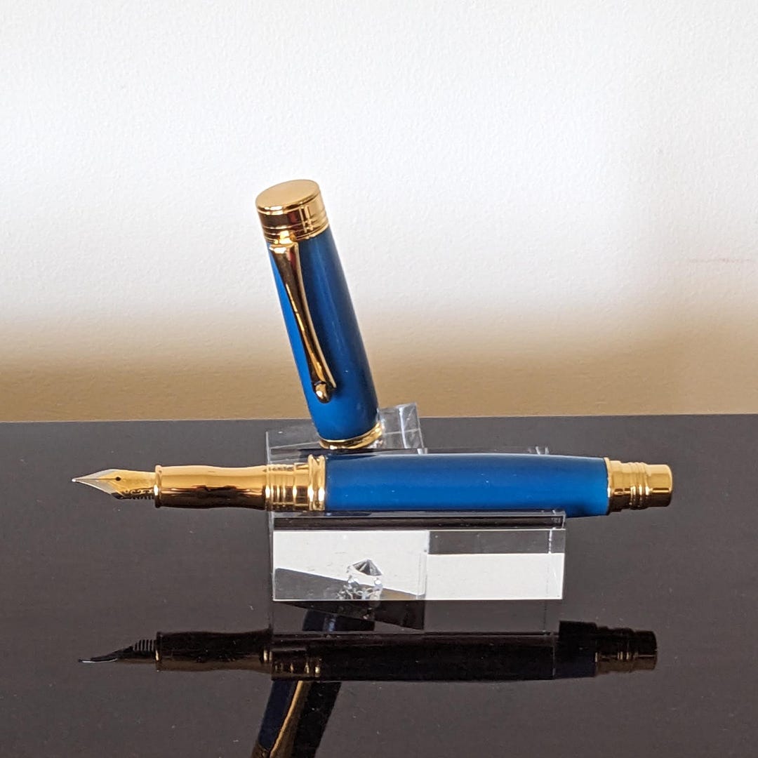 Fountain Pen in Blue Coloured Resin With Gold Plated Fittings, Unique ...
