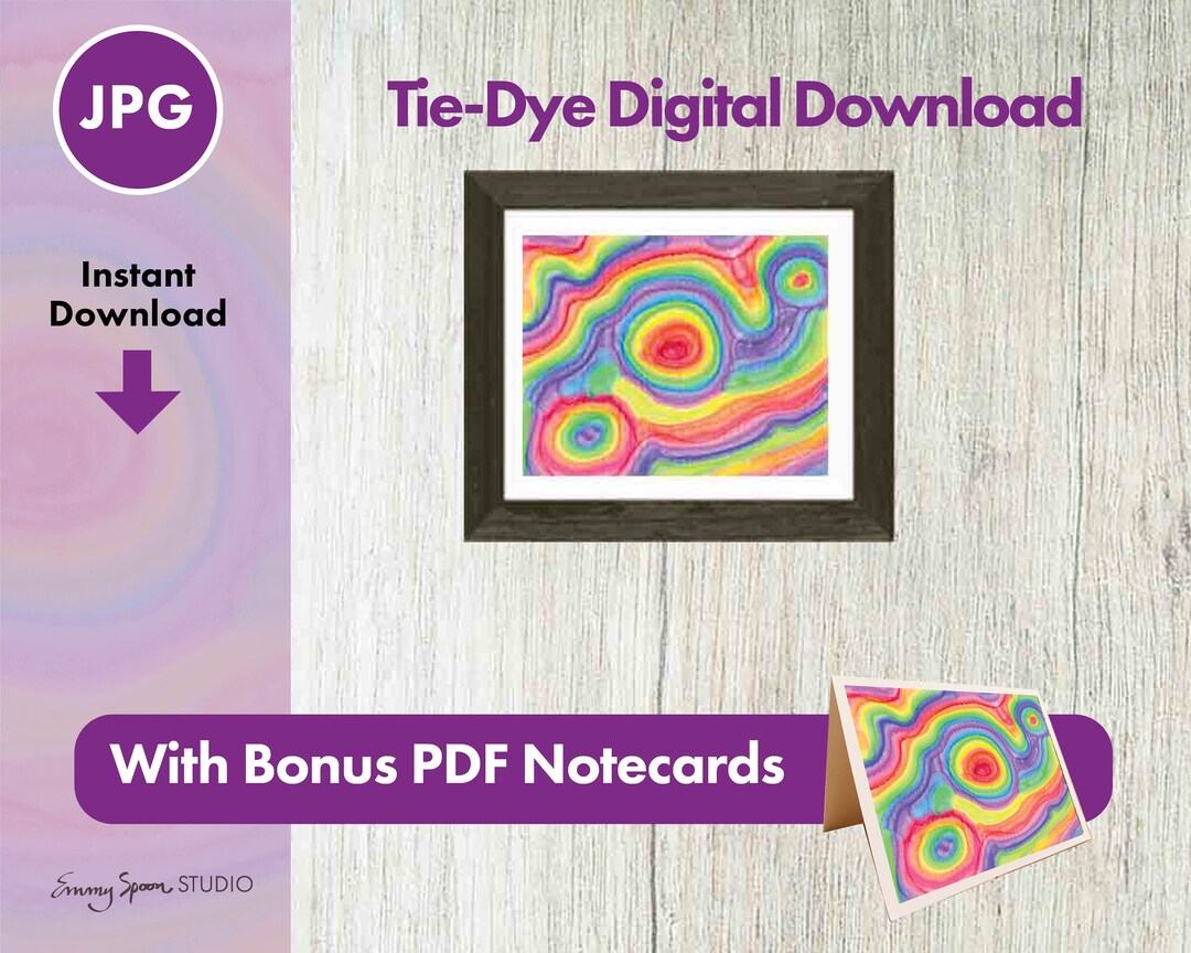 Tie-dye Digital Print + Bonus Note Cards | Printable Wall Art ...