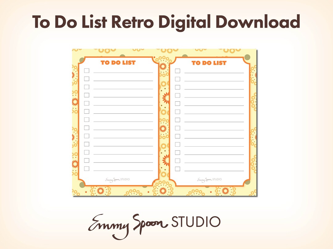 To Do List Retro Digital Print PRINTABLE PDF Document Emmy - Etsy