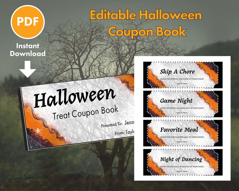 Halloween Editable Coupons, Personalized Coupons, Digital Download, PDF ...