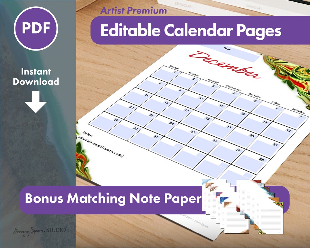 Editable Printable Calendar With Bonus Paper Pack – Customizable 12 ...