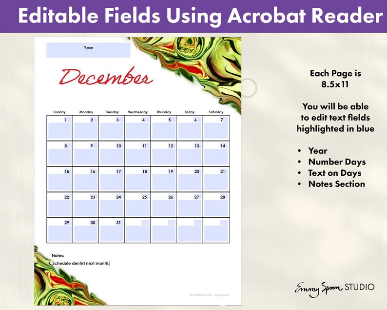 Editable Printable Calendar With Bonus Paper Pack – Customizable 12 ...