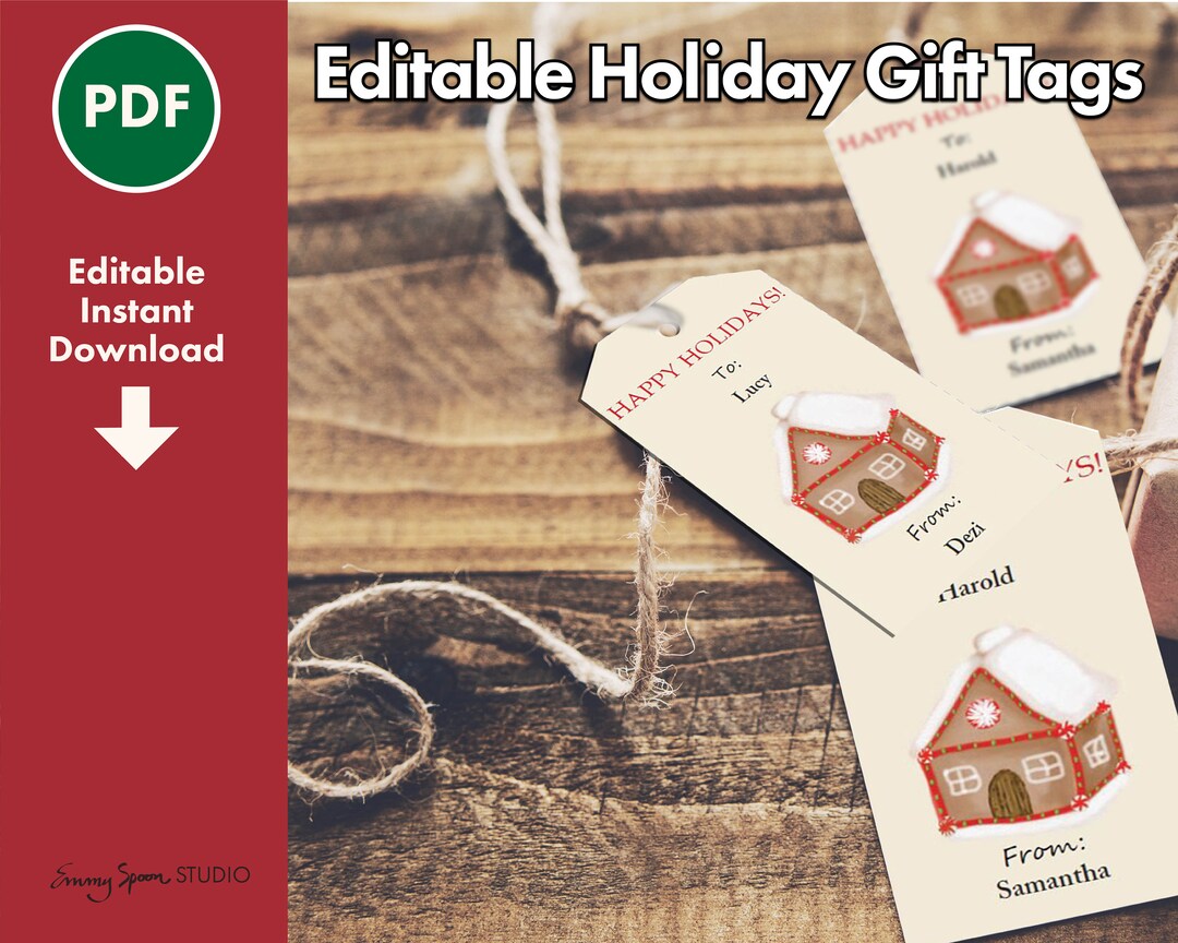 Personalized Gingerbread House Gift Tags, Holiday Printable (PDF ...