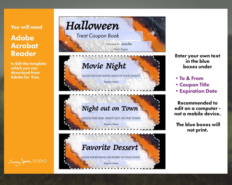 Halloween Editable Coupons, Personalized Coupons, Digital Download, PDF ...