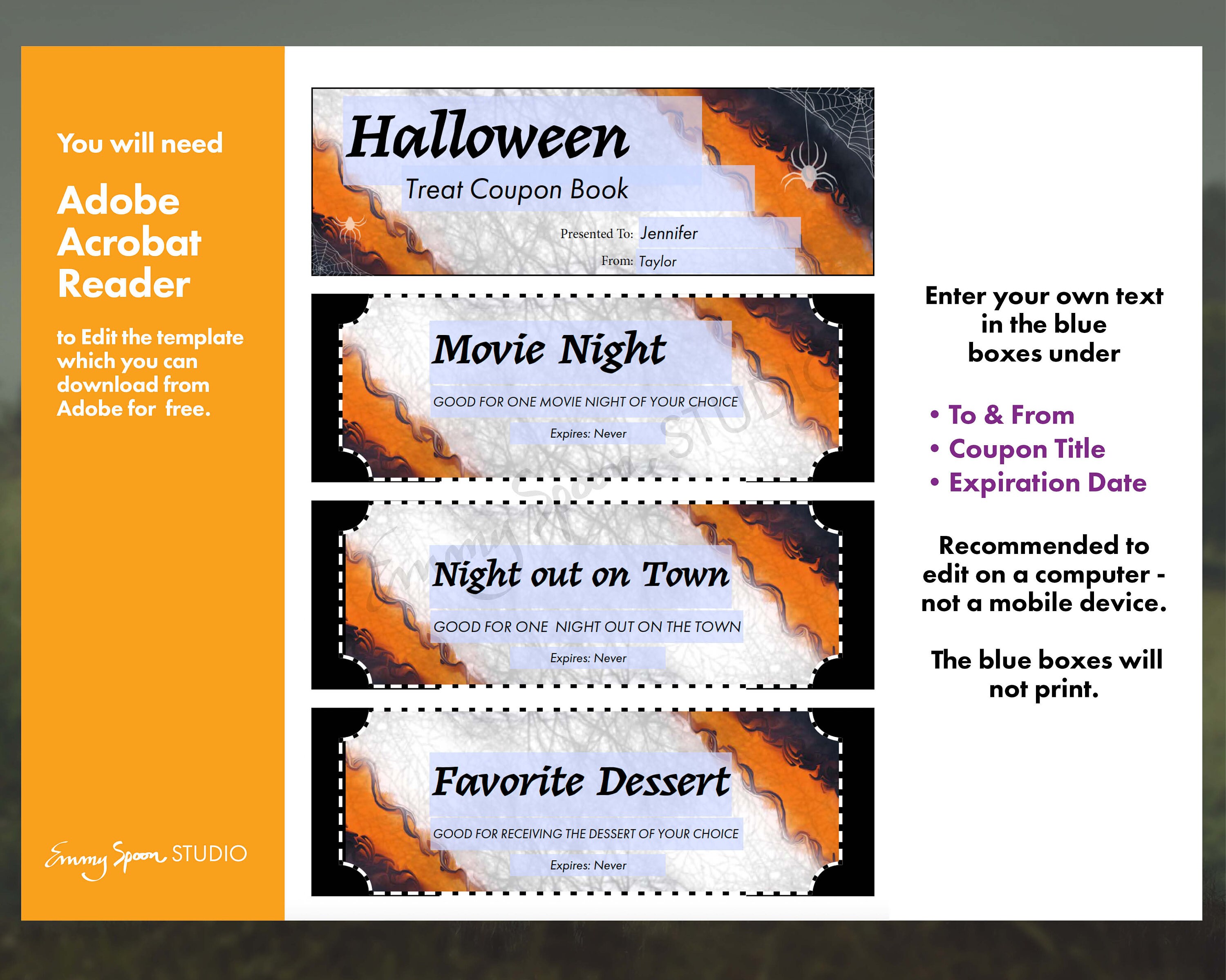 Halloween Editable Coupons, Personalized Coupons, Digital Download, PDF ...